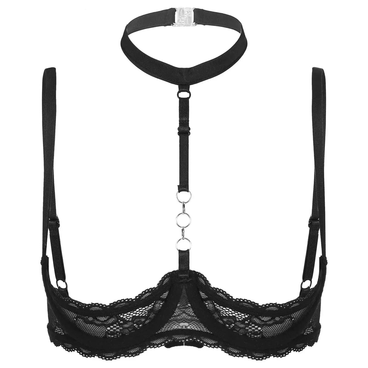 Black Lace Halter Neck Bra with Adjustable Straps by GHALLAS | GhallasGoth
